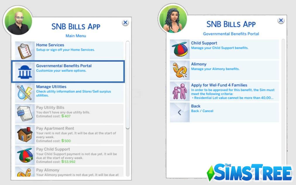 Мод «SNB Bills или банковские счета, пособия» от simrealist для Sims 4